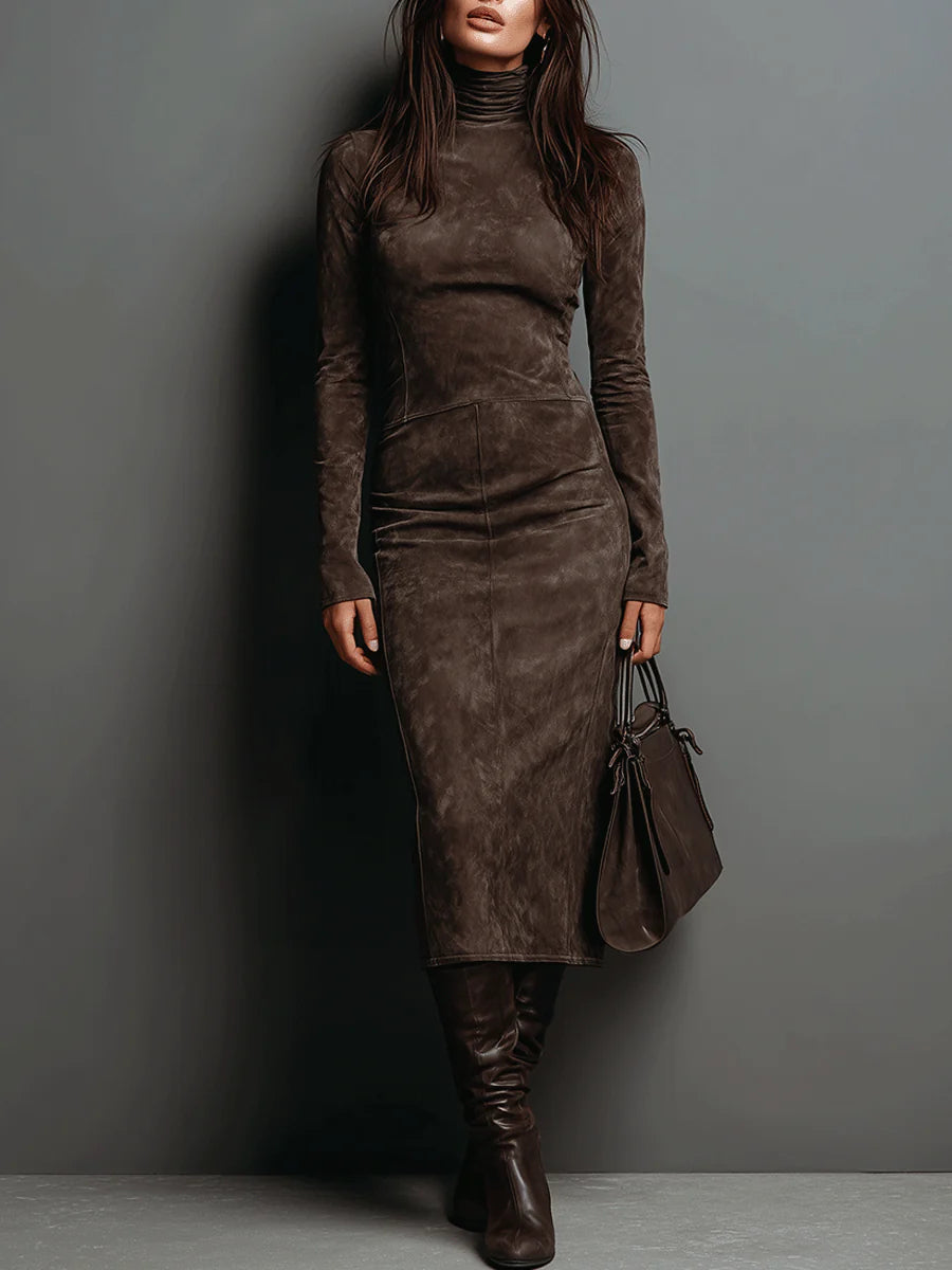 Talia | Robe midi longue marron – Aveline Bruxelles